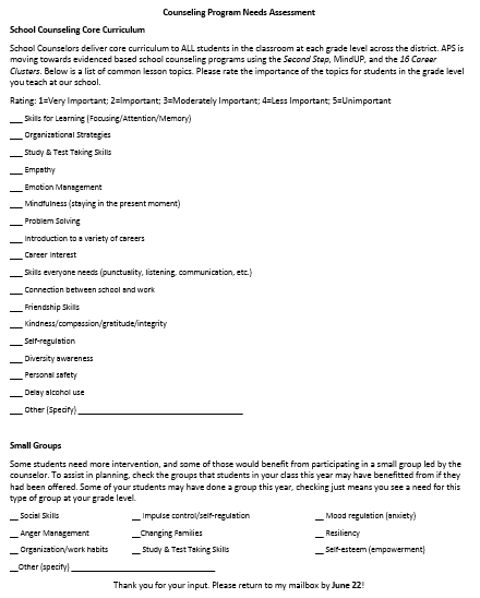 Elementary Counseling Blog: Needs Assessment