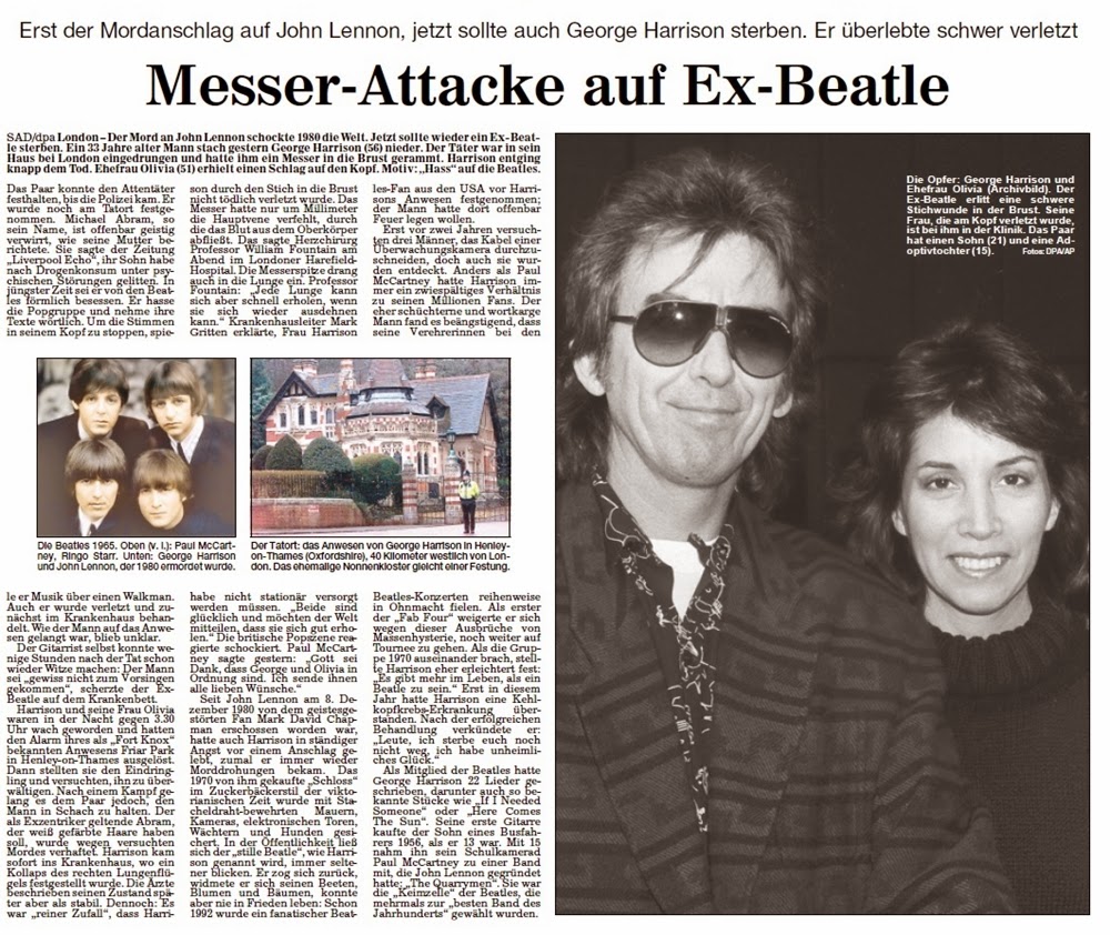 The Beatles In The News: George Harrison - Hamburger Abendblatt ...