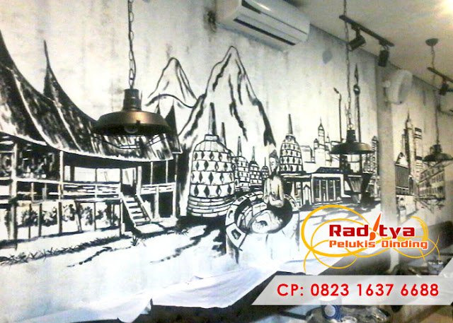 7 Contoh Mural Hitam Putih Simple & Elegan - Mural 3D Indonesia