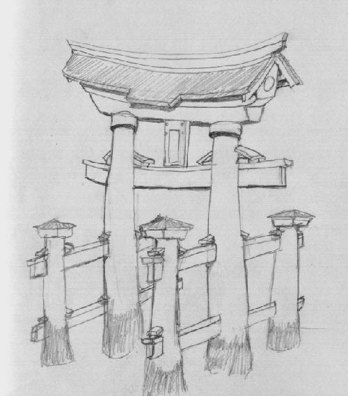 Japan Drawing : Itsukushima Shrine Gate