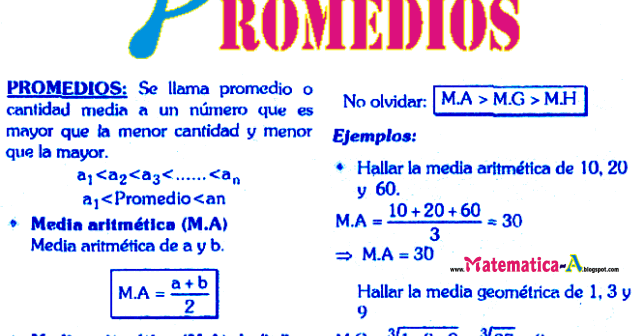 PROMEDIOS CONCEPTOS Y EJERCICIOS DESARROLLADOS PASO A PASO ...