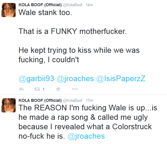 Kola Boof drags rapper Wale on Twitter, says she slept with him & he ...