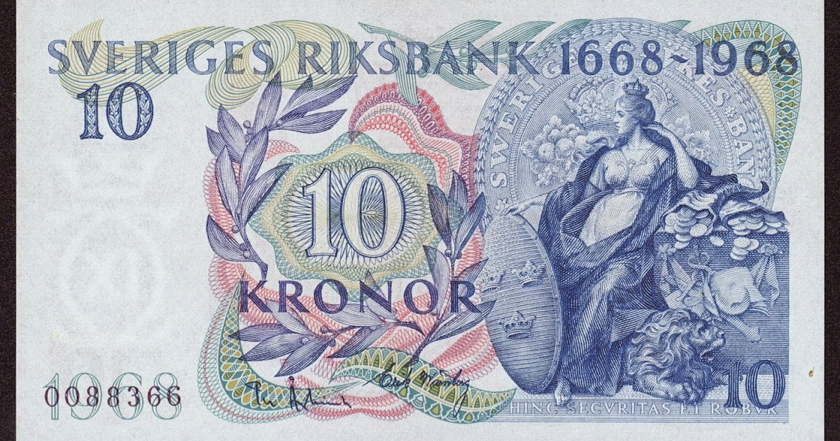 Sweden 10 Swedish Krona banknote 1968 300th Anniversary of Sveriges ...