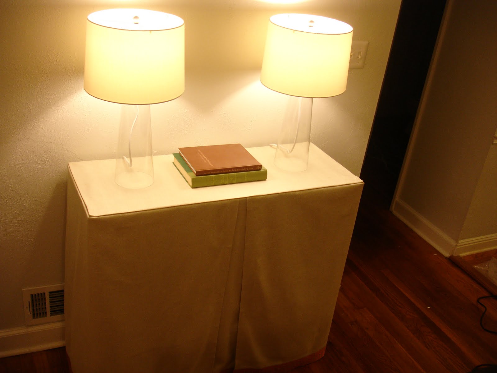 wedded whittaker: No Sew Skirted Console Table