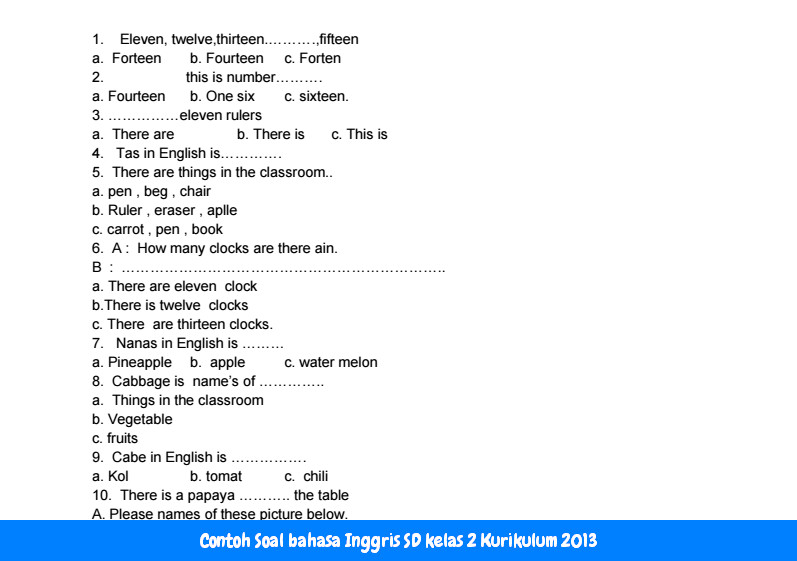 41+ Contoh Soal Bahasa Inggris Kelas 2 Sd