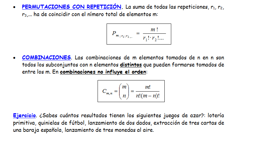 MATEMÁTICAS 4º ESO: COMBINATORIA Y PROBABILIDAD