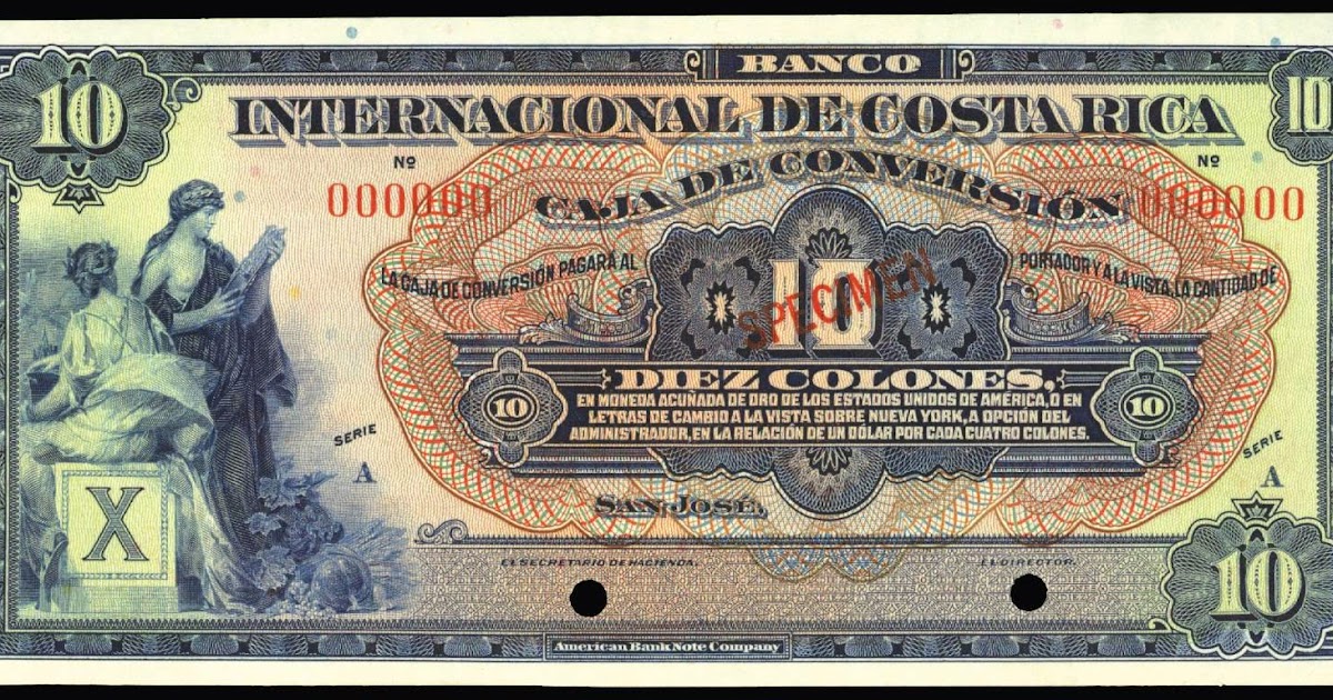 Costa Rica 10 Colones banknote 1924 Banco Internacional de Costa Rica ...