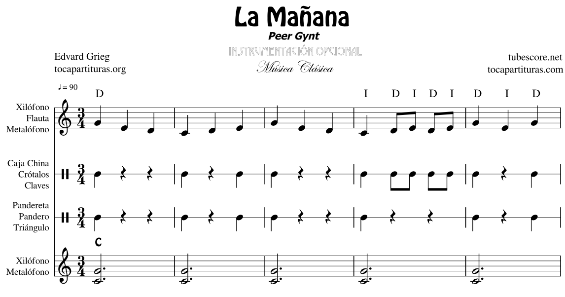 tocapartituras: La Mañana de Peer Gynt Opus 23 de Edvard Grieg Partitura de Xilófono ...