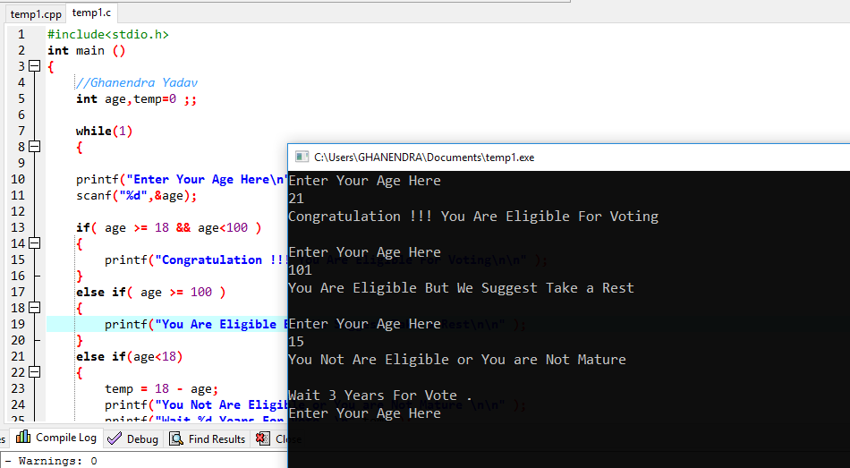 C Program For Check You Are Eligible For Voting Or Not