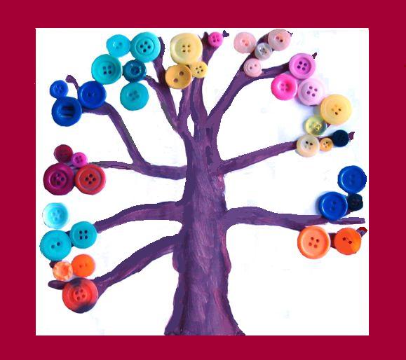 Button Tree Collage Painting