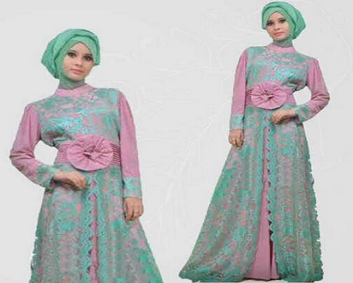 Model baju brokat terbaru muslim terusan kombinasi batik lengan pendek ...
