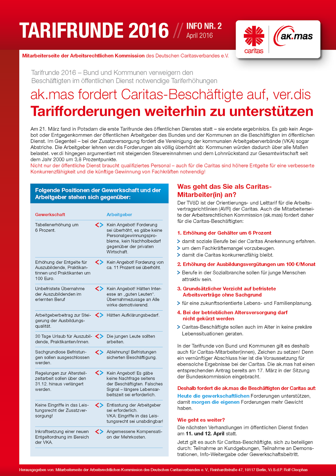 Caritas-Verdi: Heute wird die zweite Verhandlungsrunde in den ...