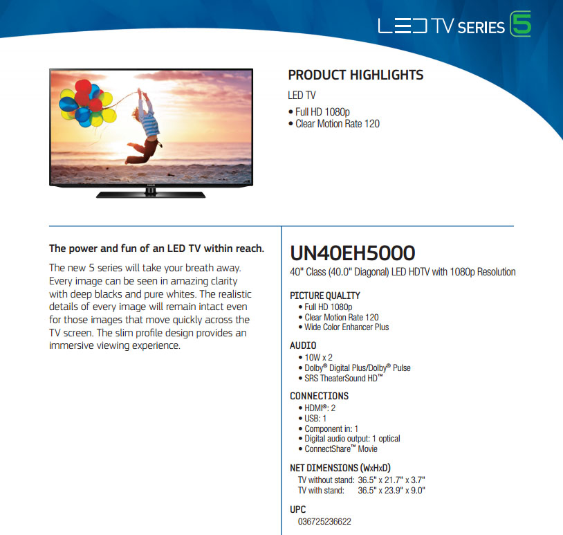 Samsung UN40EH5000 Delivers Quality | Review 2013: April 2013