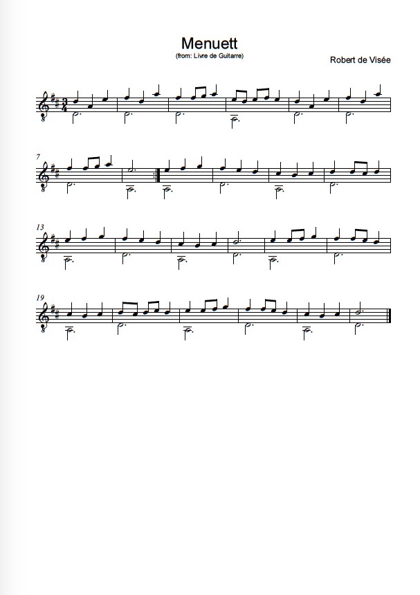 De Visee Robert - Menuett | Partituras para Guitarra