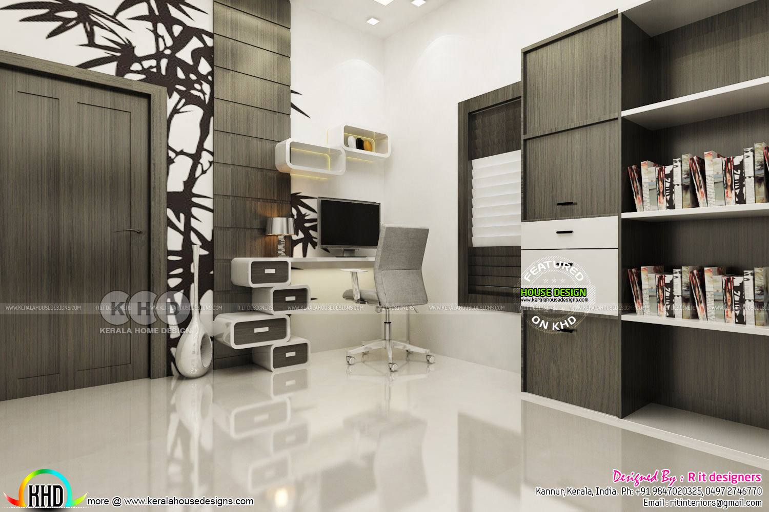 Study room, dining and living interior - Kerala Home Design and Floor ...