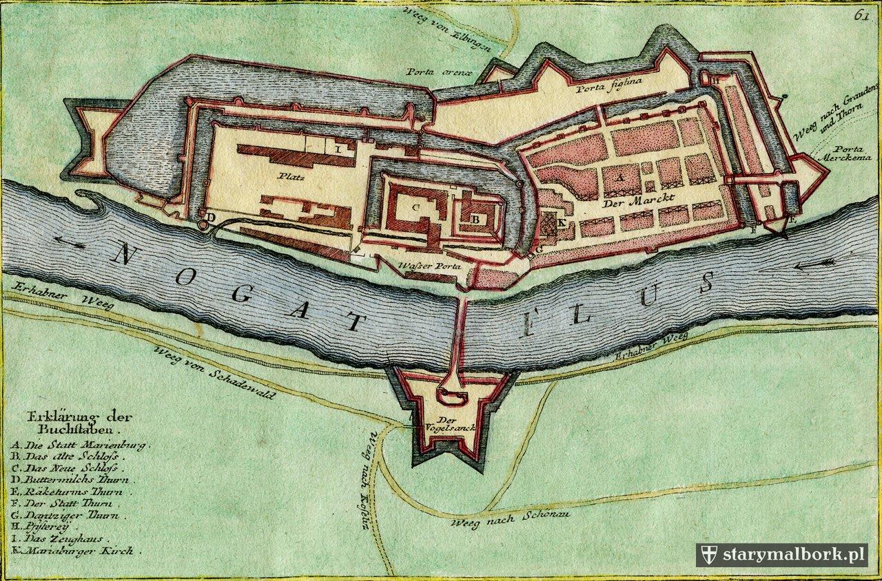 Stary Malbork: Malbork w 1720 roku - plan miasta