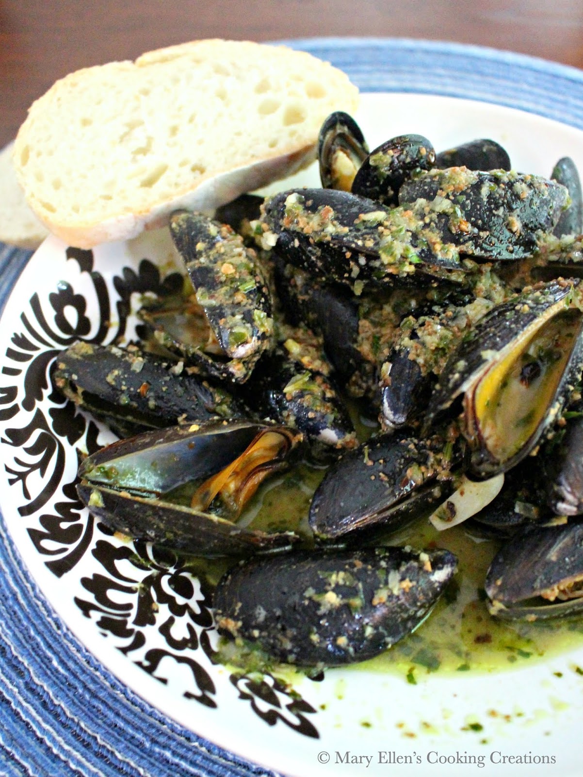 Mary Ellen's Cooking Creations: Mussels Roasted in Almond Garlic Butter