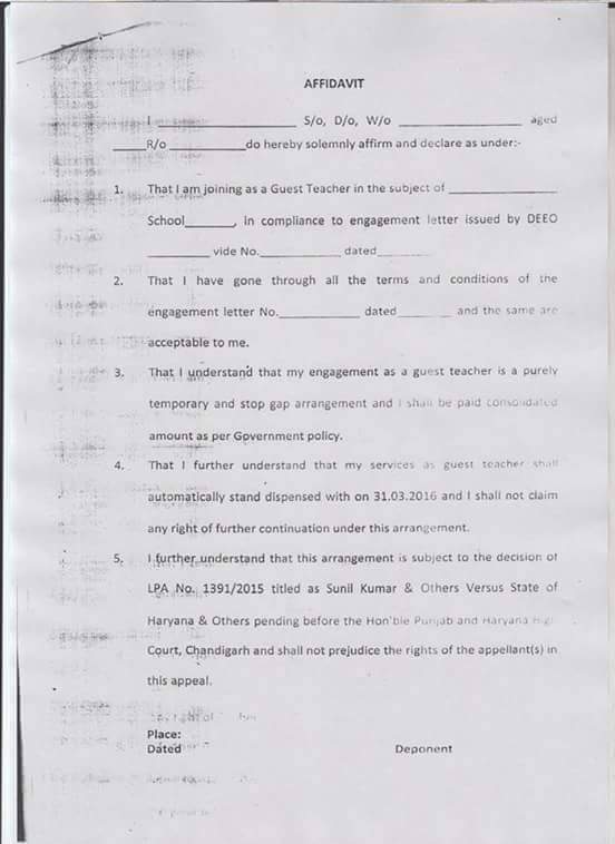 Surplus guest teachers joining performa and affadavit - Teacher Haryana ...