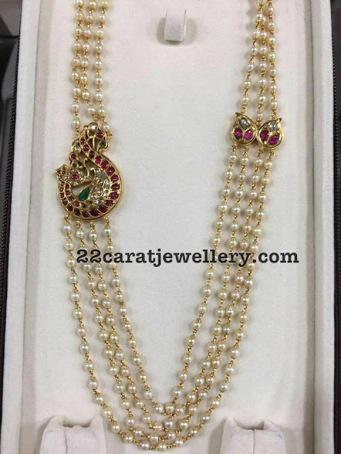 Pearls Long Chain with Side Motif - Jewellery Designs