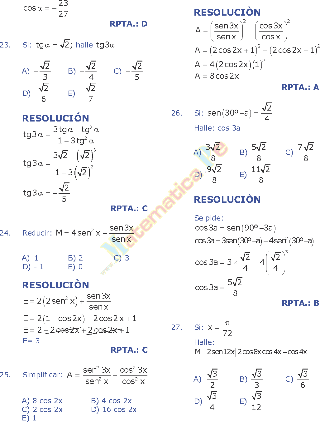 RAZONES TRIGONOMÉTRICAS DE ARCO DOBLE EJERCICIOS RESUELTOS