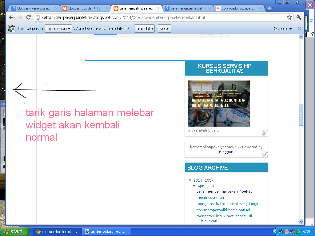 mengatasi widget blog yang melorot - tips dan triks