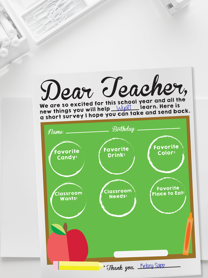Back to School Teacher Survey Printable - Poofy Cheeks