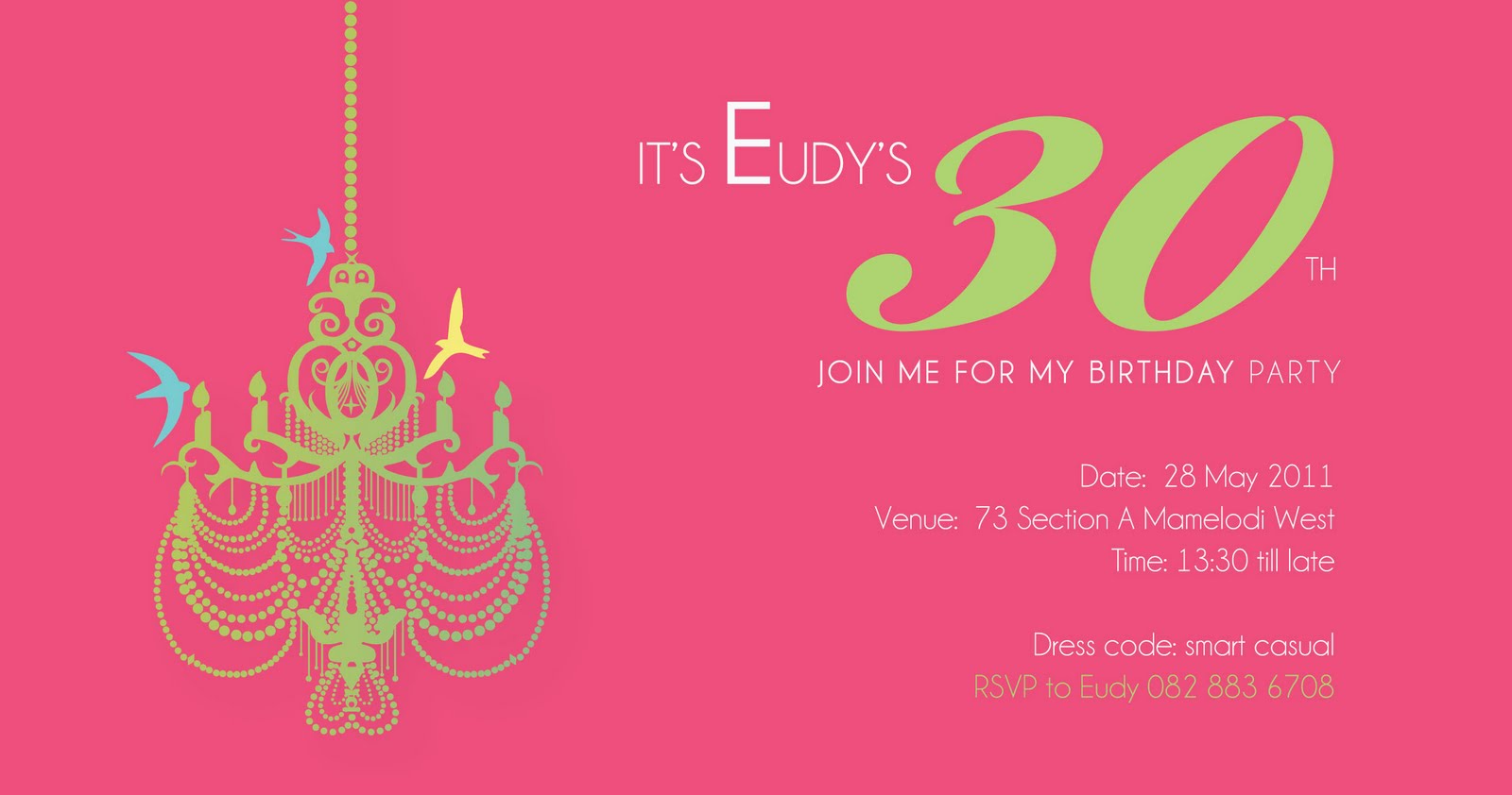 Loosh Creations: Real Party - Pink and Green Birthday Invitation