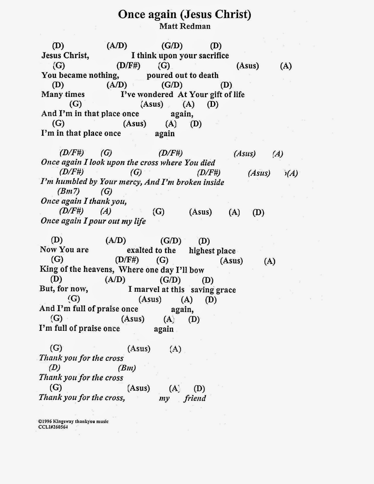 Worship Lead Sheets: Once Again - Matt Redman