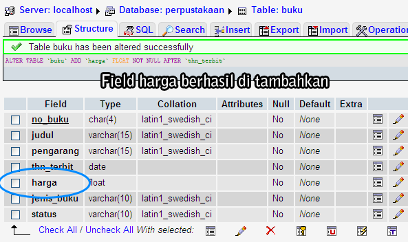 Menambahkan Field Pada Tabel di PHPMyadmin