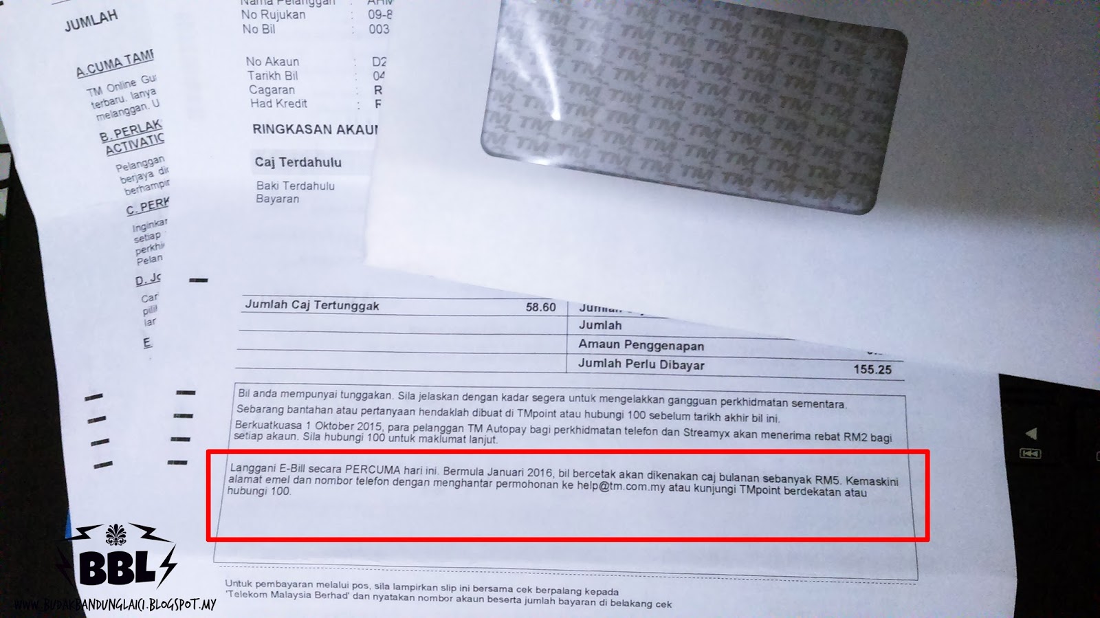Surat Bil TM Akan Dicaj RM5 Bermula Januari 2016 - Budak Bandung Laici