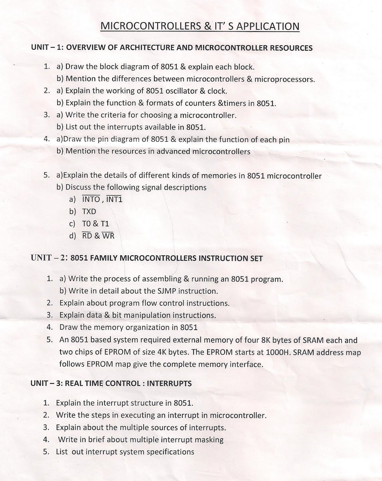 Spoorthi Mca Unit Wise Questions For Mid Exams