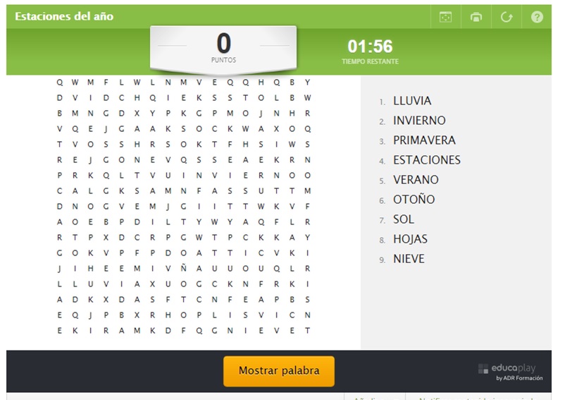 Sopa De Letras Sobre Las Estaciones Del Ano