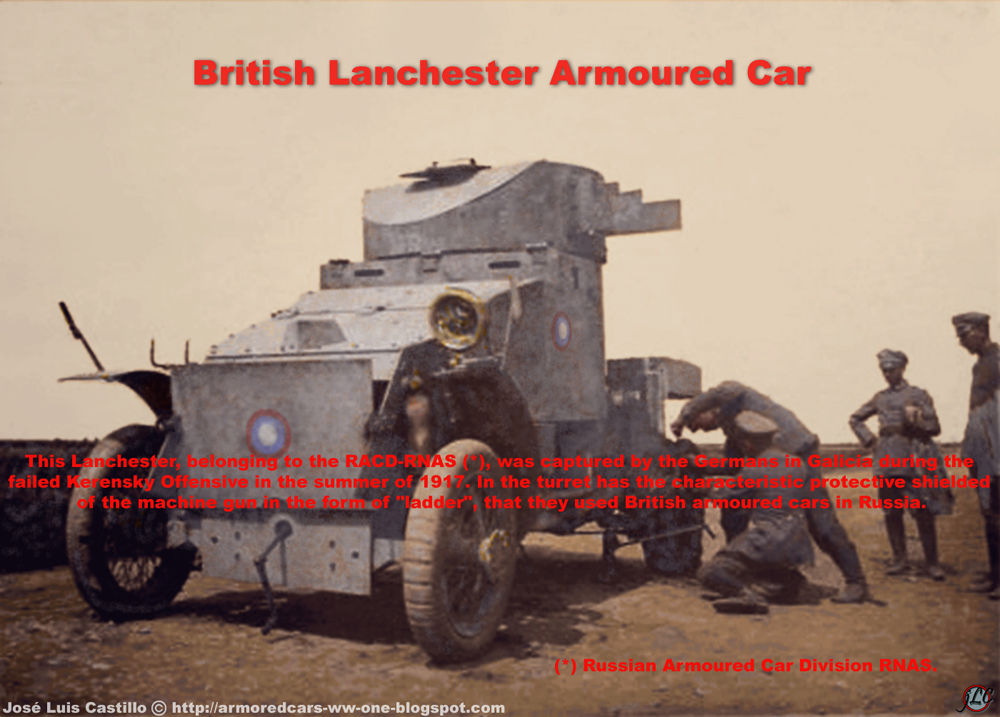 Armored Vehicles of the WWI: British Lanchester Armoured Car, belonging ...