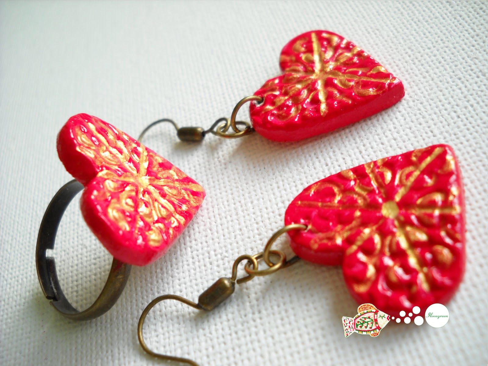 Bijuterii handmade"Ilovegreen": Set" Inimioare de sarbatoare"