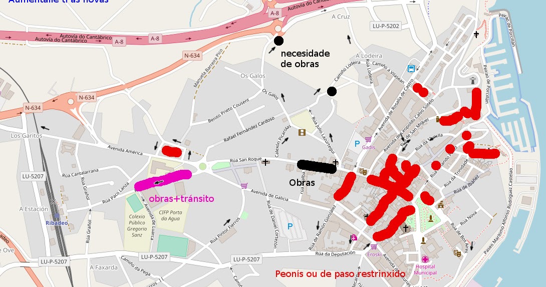 Ribadeando: Mapa provisional da circulación de Ribadeo