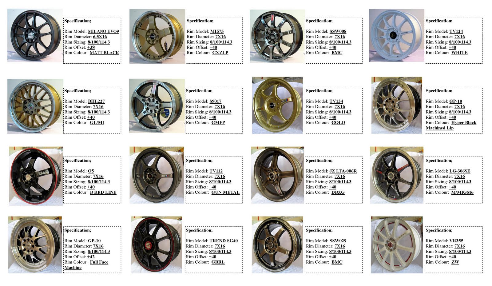 Tyre and Rims (H2O One Stop Sdn. Bhd.): 16 Inch Rims With Sizing ...
