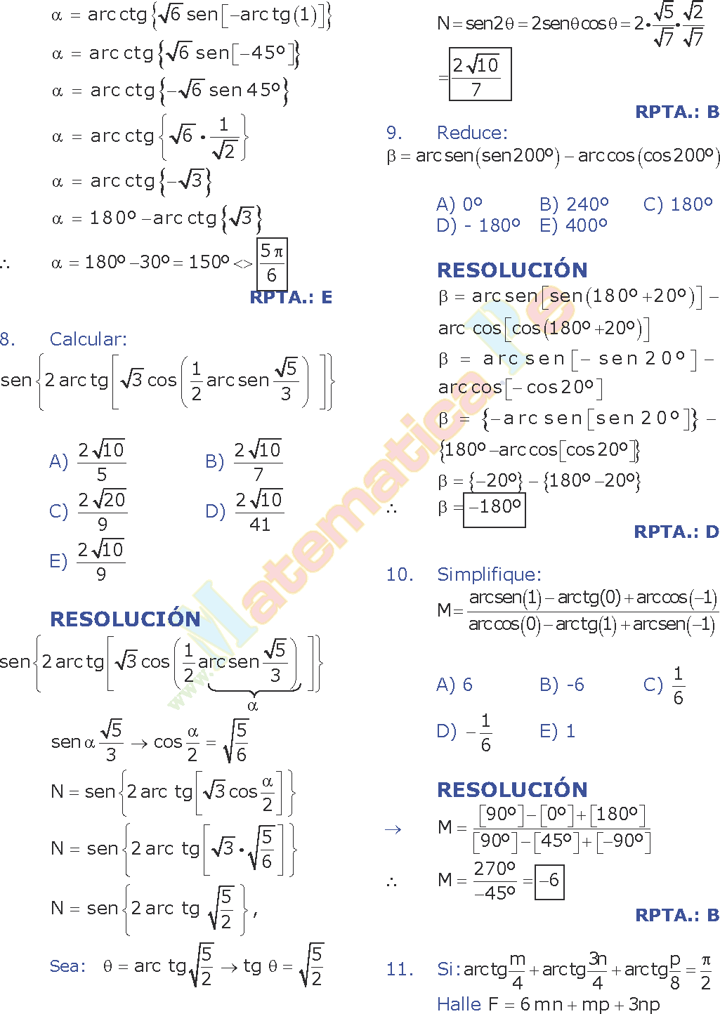 FUNCIONES TRIGONOMÉTRICAS INVERSAS EJERCICIOS RESUELTOS DE ...