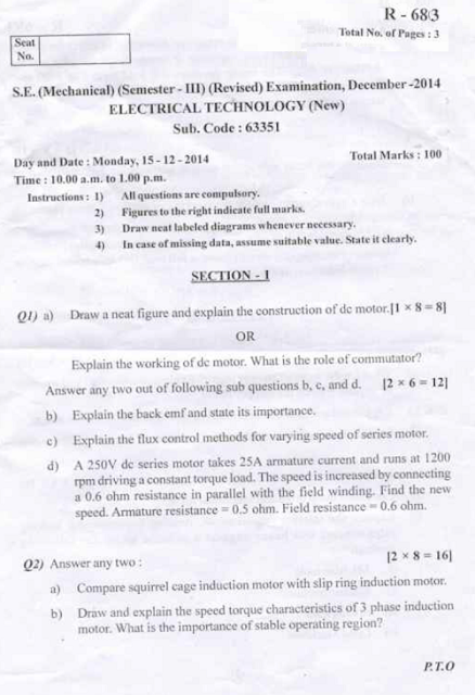 SU 63351 Electrical Technology Dec 2014 Question Paper - University ...