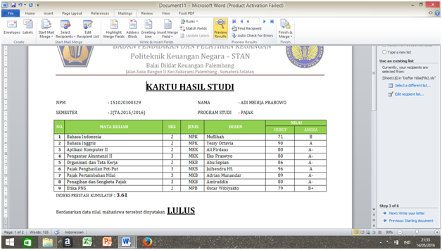 Selamat Datang: Contoh cara membuat Kartu Hasil Studi (KHS) menggunakan ...