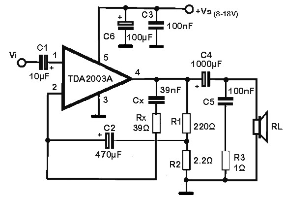 Tda2003 Bridge Audio Amplifier Circuit Tda Diagram 18w Circuits Bcl Car ...