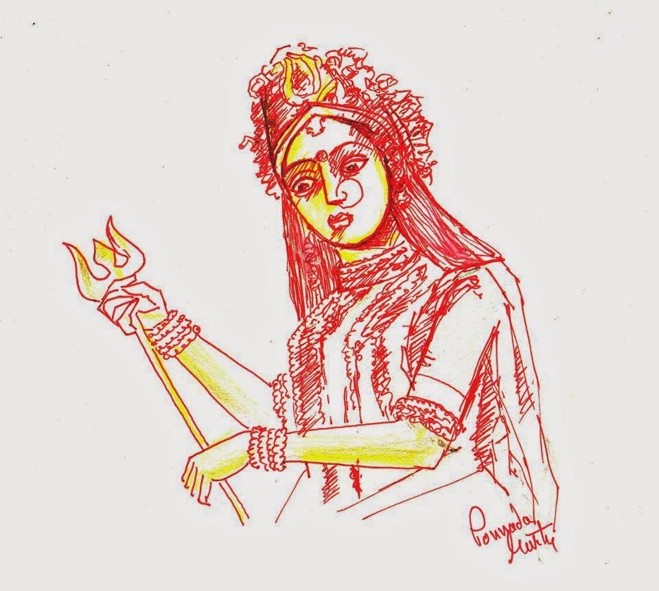 TELUGU WEB WORLD: GODDESS SRI KANAKA DURGA - PEN AND INK ART