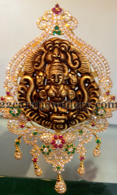 Nakshi Lakshmi Locket with CZs - Jewellery Designs