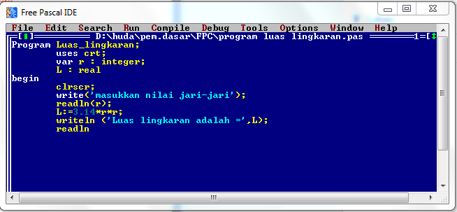 Contoh program freepascal program luas lingkaran dan perhitungan diskon