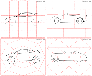 Four grid: Free printable Car grid line drawing worksheet/activity for kids