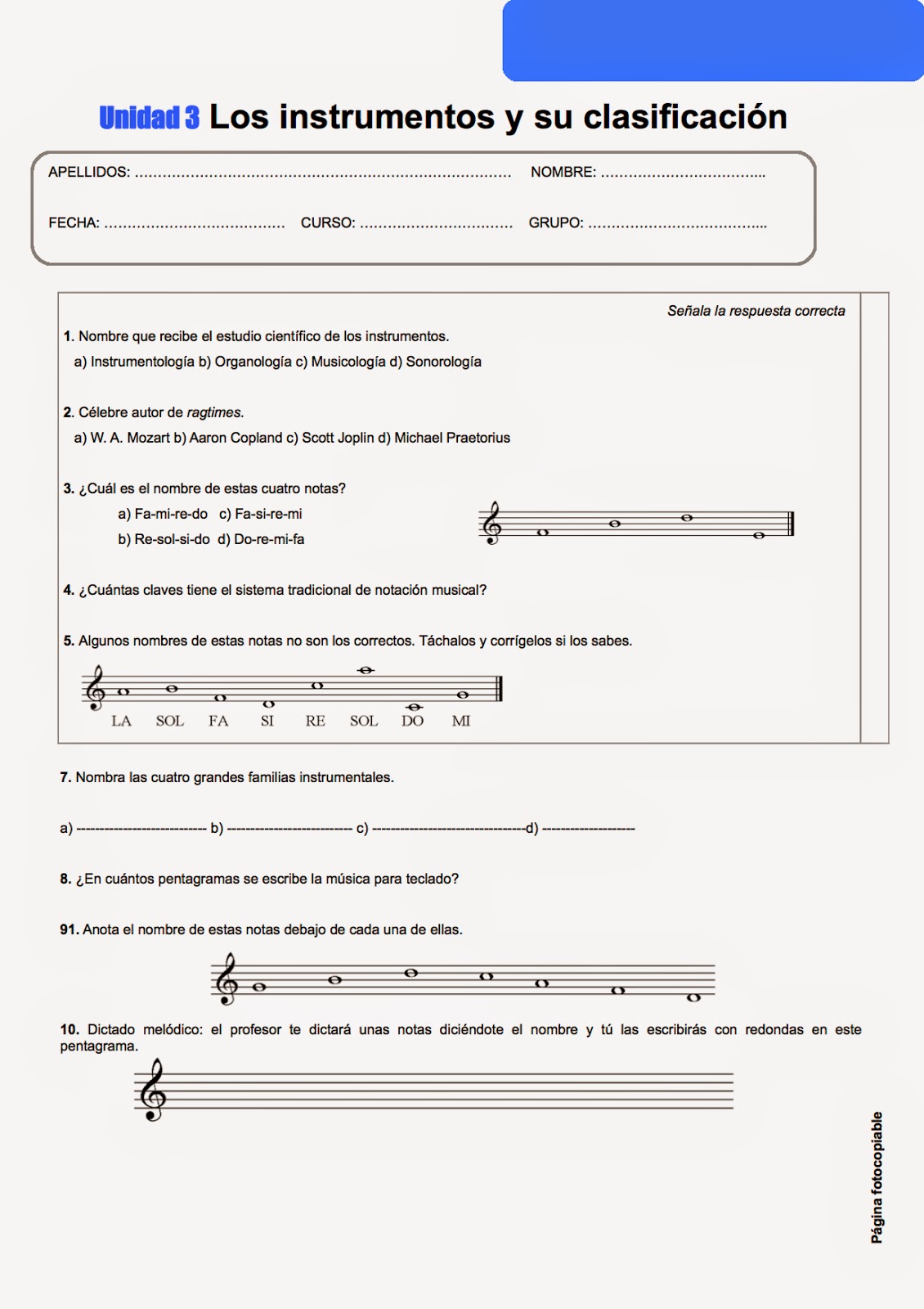 MÚSICA: Fichas Refuerzo 1º ESO Tema 3