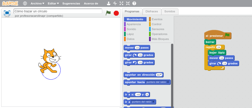 TECNOENSEÑANDO: Cómo Trazar un Círculo en Scratch