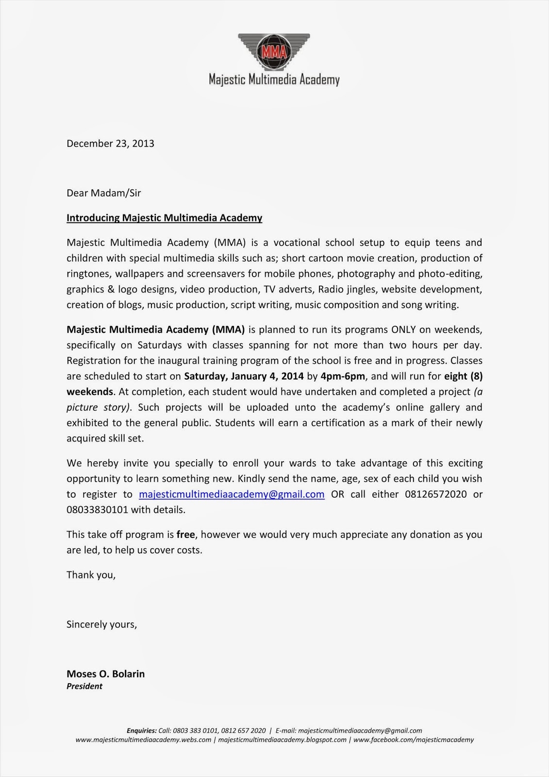 INVITATION - FREE INAUGURAL MULTIMEDIA TRAINING PROGRAMME