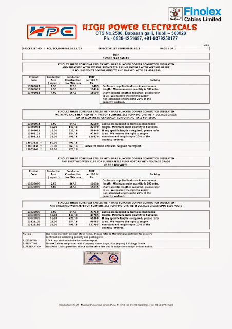 HIGH POWER ELECTRICALS: FinOlex New Price List with effect from 1-09-2013