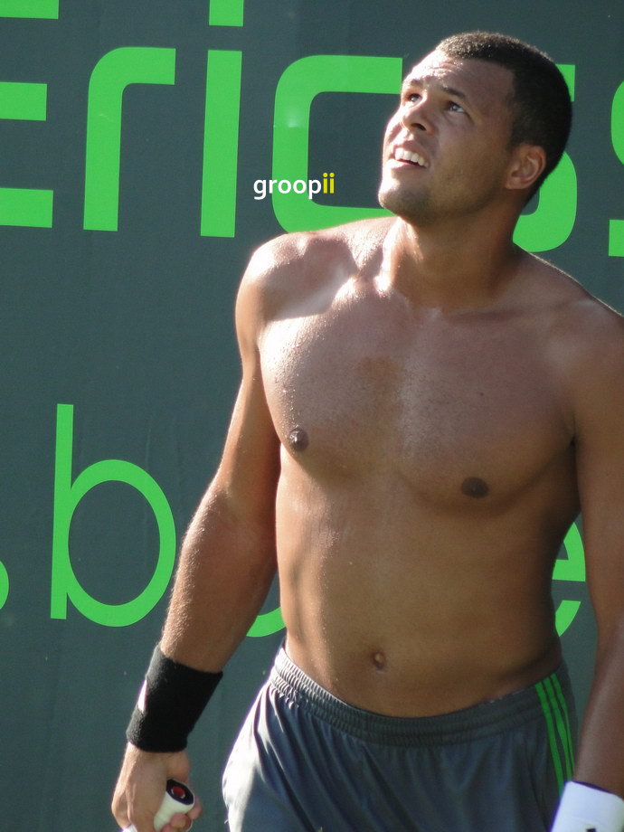 Jo-Wilfried Tsonga Shirtless at Miami Open 2011 - Shirtless Men at groopii